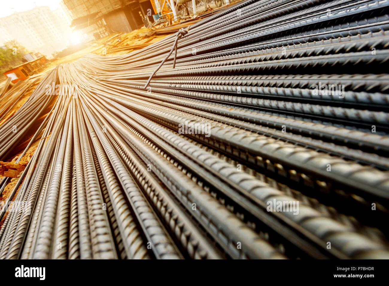 steel rebar for reinforcement concrete at construction site with house ...