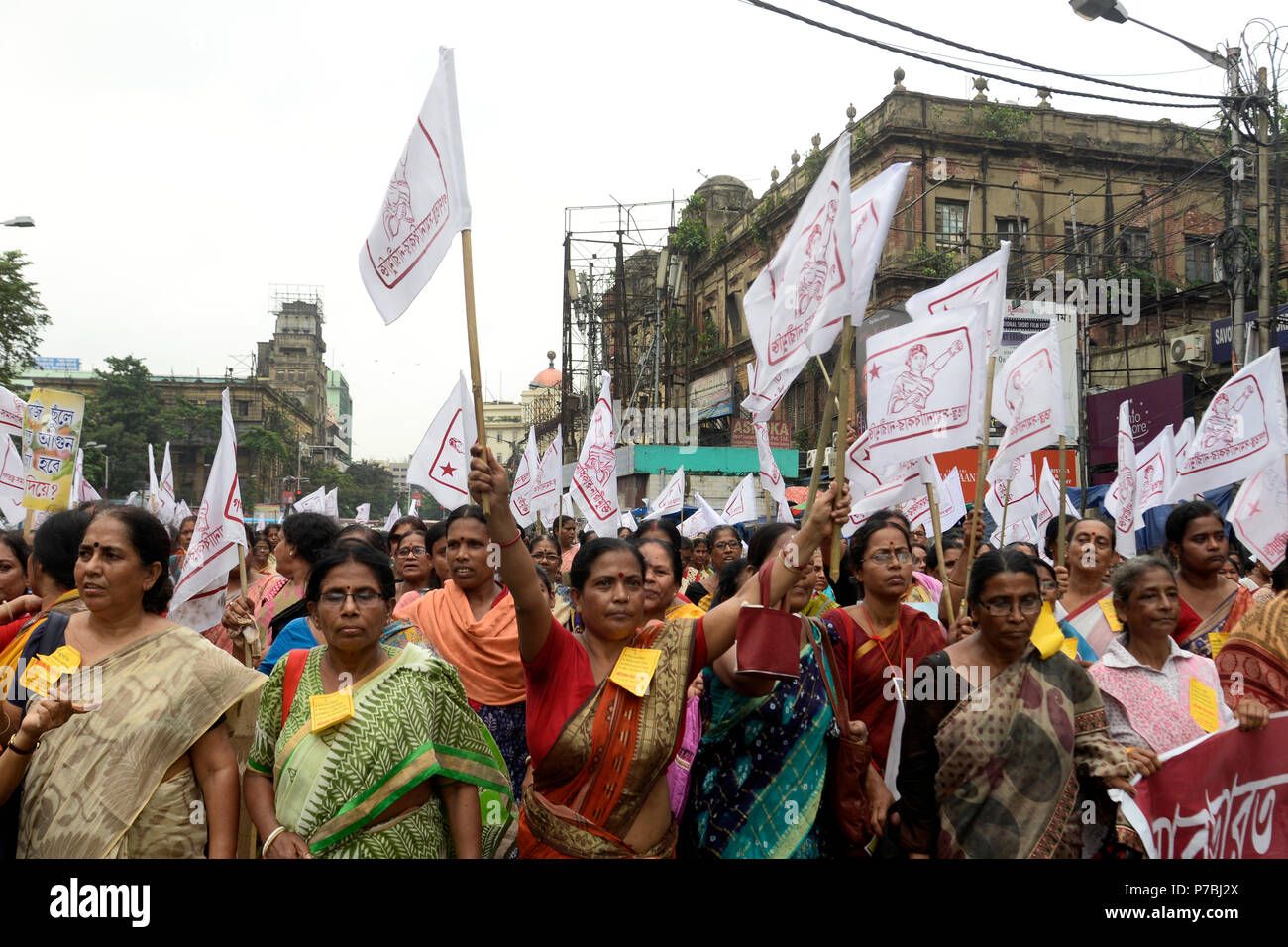 Kolkata, India. 04th July, 2018. Women activist hold shout slogan ...