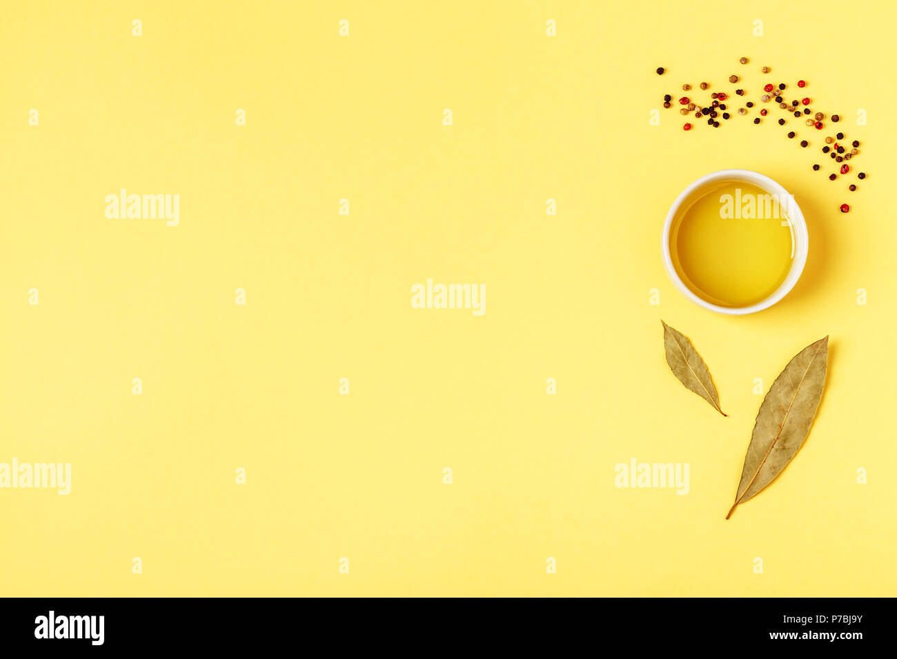 Flat lay pastel tone background. Ingredients for cooking on a yellow ...