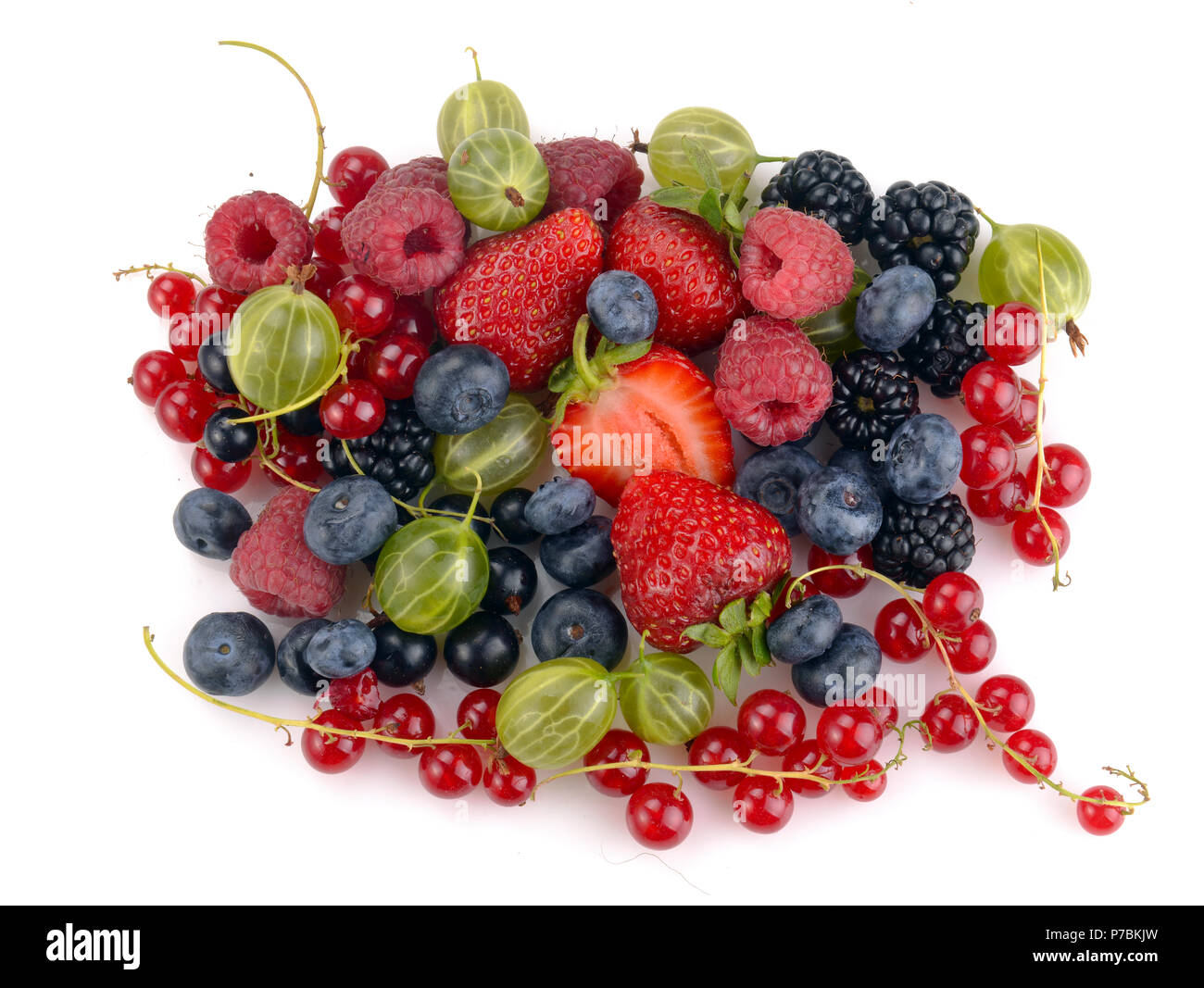 different fresh berries on a white background Stock Photo - Alamy