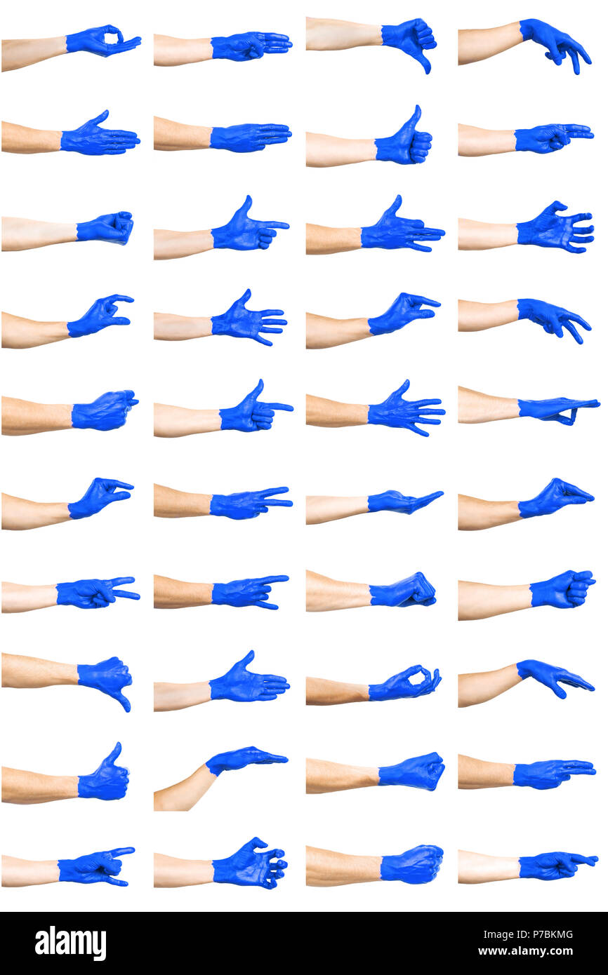 set of blue hand gestures isolated on white background Stock Photo - Alamy