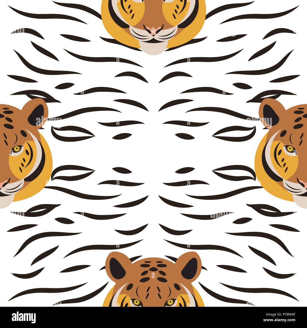 Tiger. Head, Tiger strips, white background. Seamless pattern. Cartoon ...