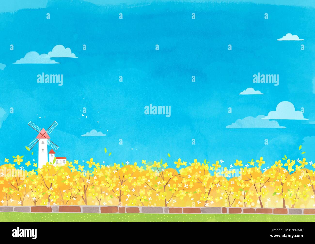 Vector - beautiful spring season landscape painting 005 Stock Vector ...