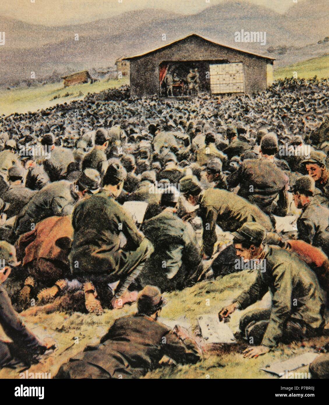 World War I (1914-1918). recruitment of young Italian. Drawing by Achille Beltrame (1871-1945 ...