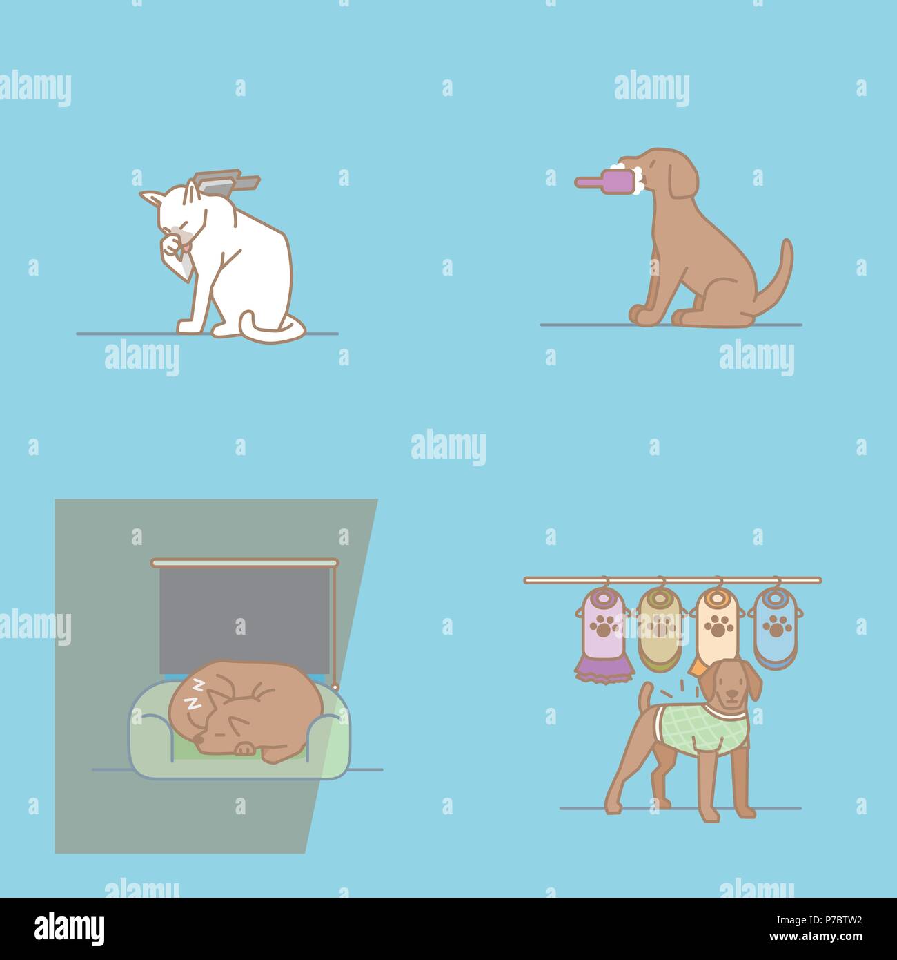 Vector - Pet's daily life, various companion animals vector ...