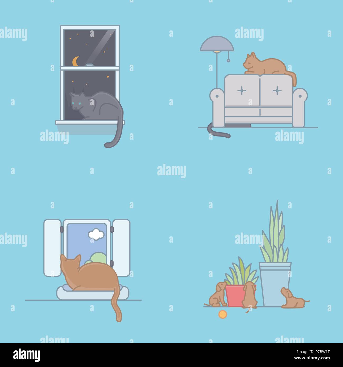 Vector - Pet's daily life, various companion animals vector ...