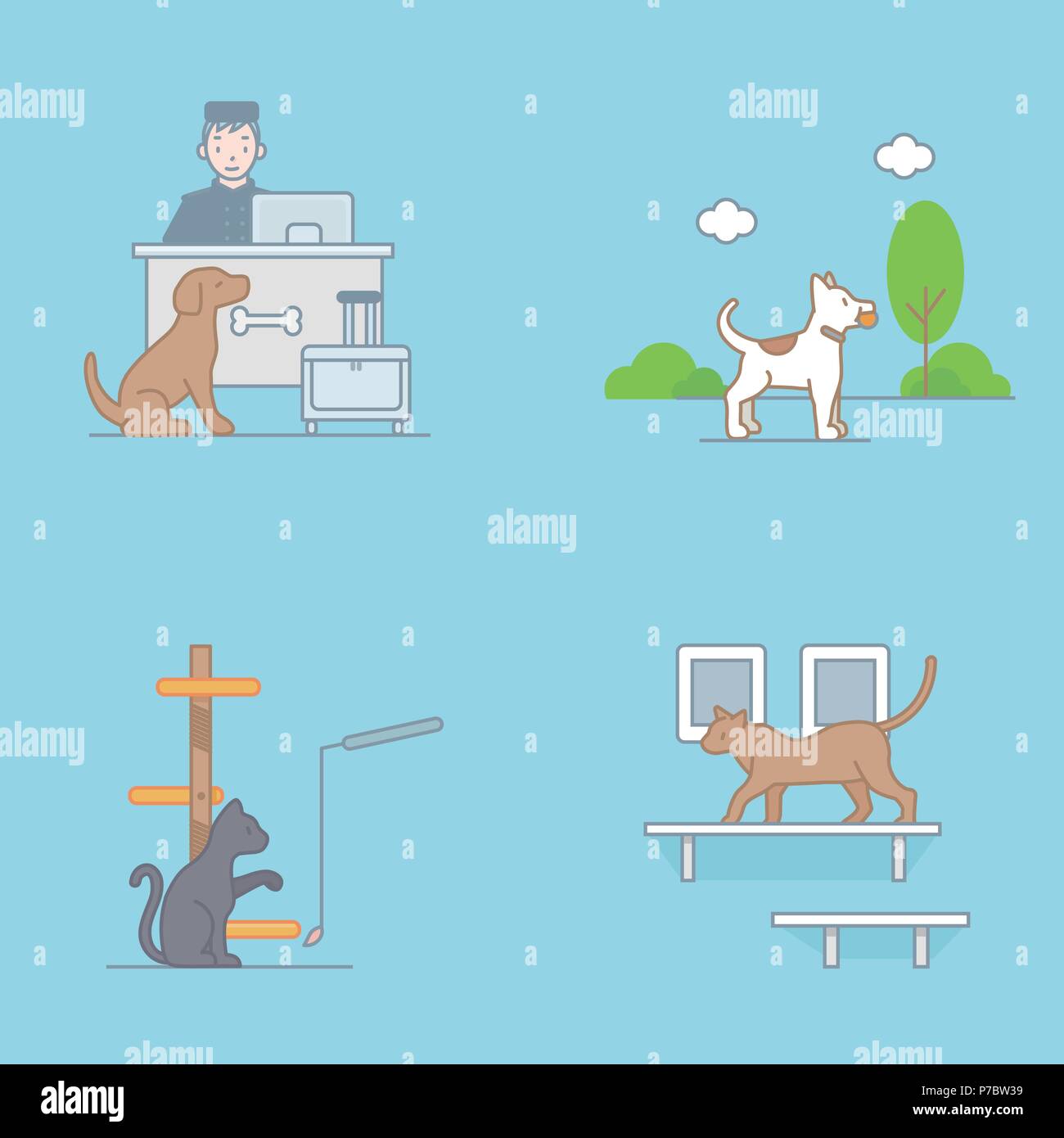 Vector - Pet's daily life, various companion animals vector ...