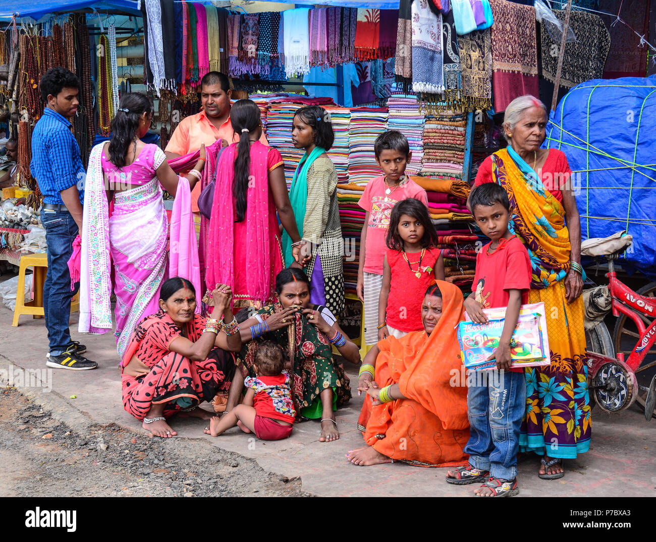 Bodhgaya, India - July 9, 2015. Local people in colorful dress on ...