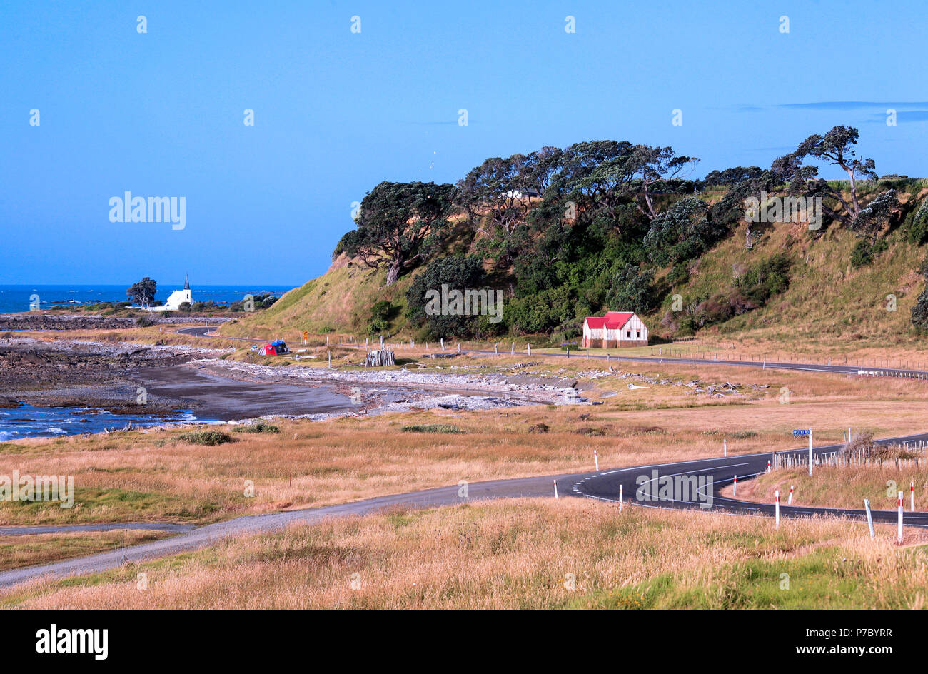 Coastal highway near East Cape in Bay of Plenty, New Zealand Stock ...