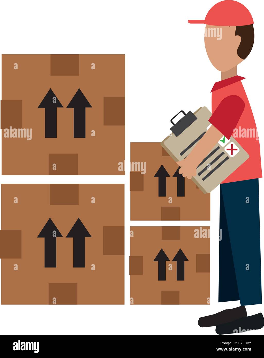 delivery worker with checklist and boxes vector illustration design ...