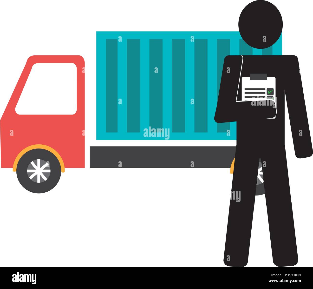 delivery worker with checklist and truck vector illustration design ...