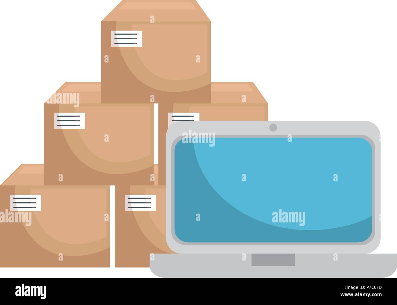 pile carton boxes with laptop vector illustration design Stock Vector ...