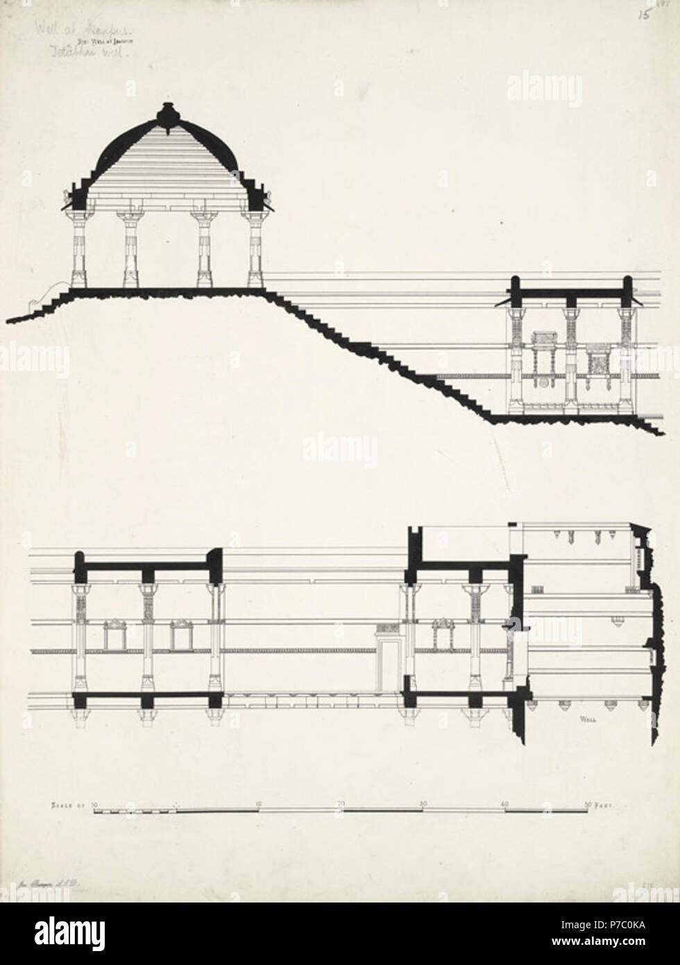 19th century Jethabhai step well plan Gujarat, 1884 sketch Stock Photo ...