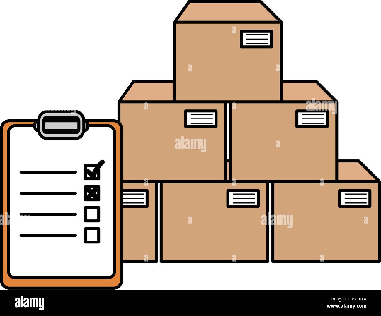 pile carton boxes with checklist vector illustration design Stock ...