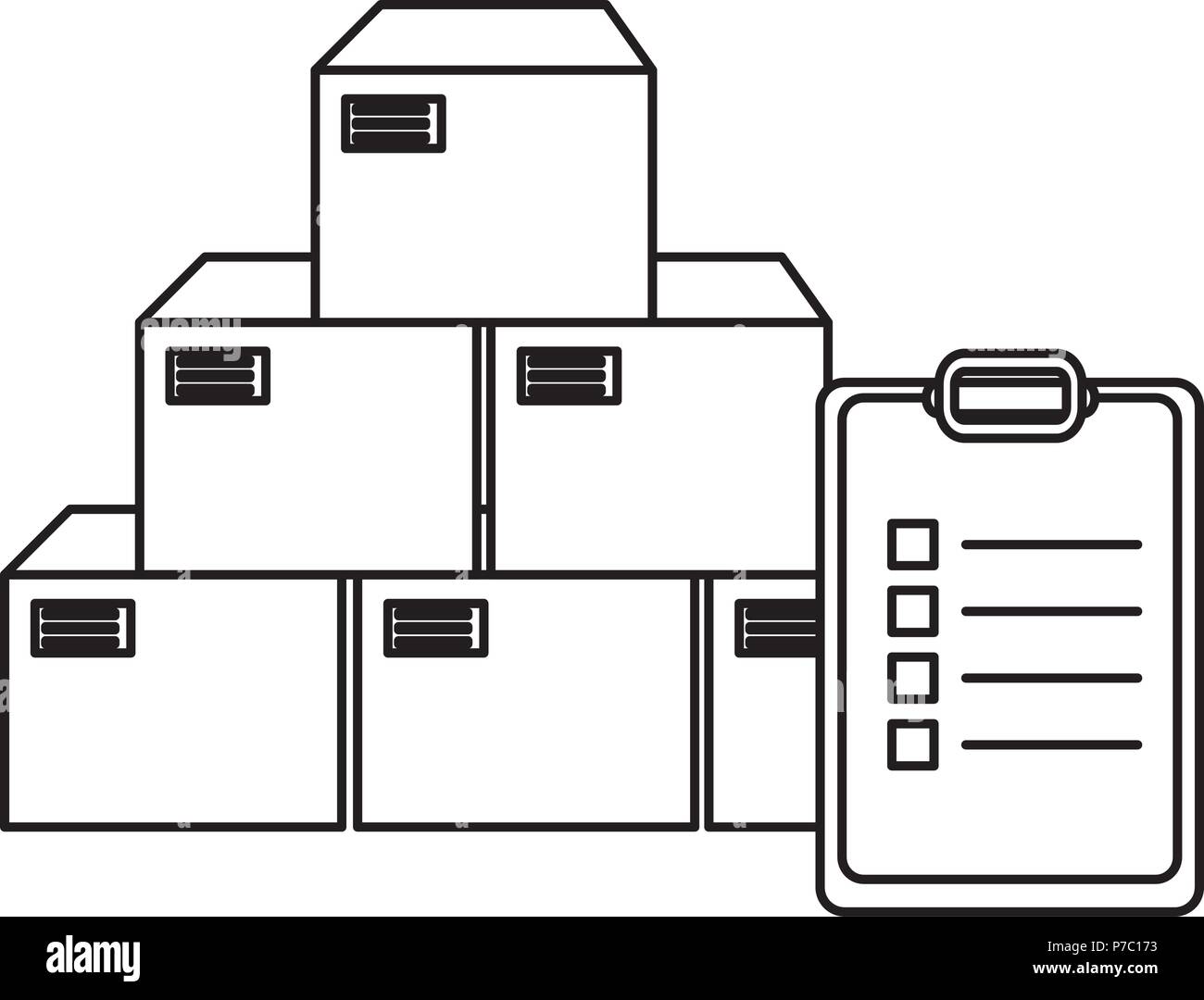 pile carton boxes with checklist vector illustration design Stock ...