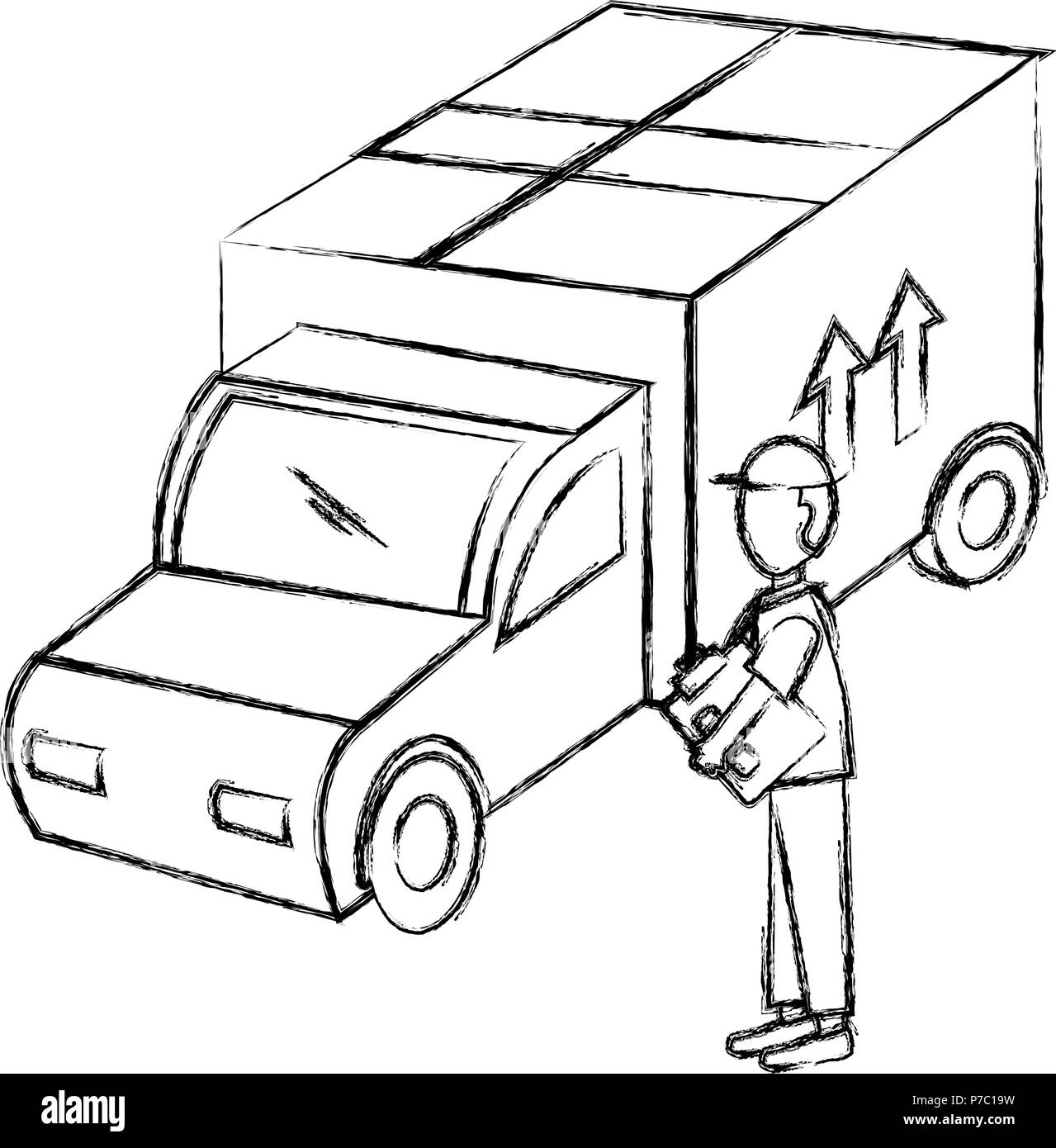 delivery worker with checklist and truck vector illustration design ...