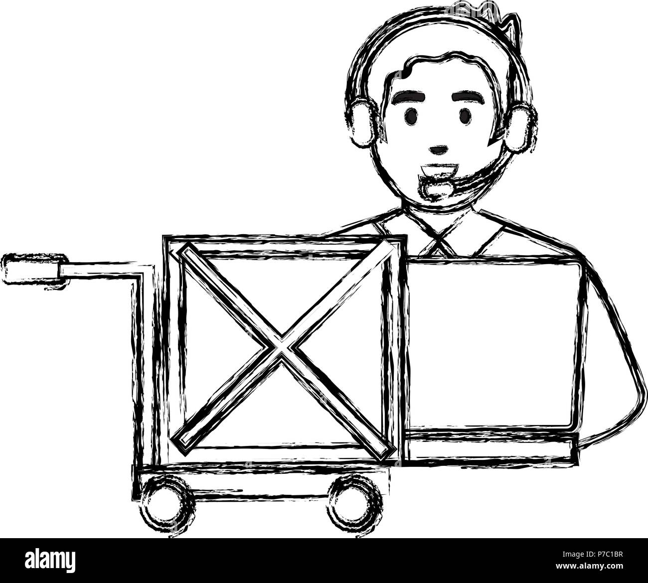 logistic worker with laptop and box vector illustration design Stock ...