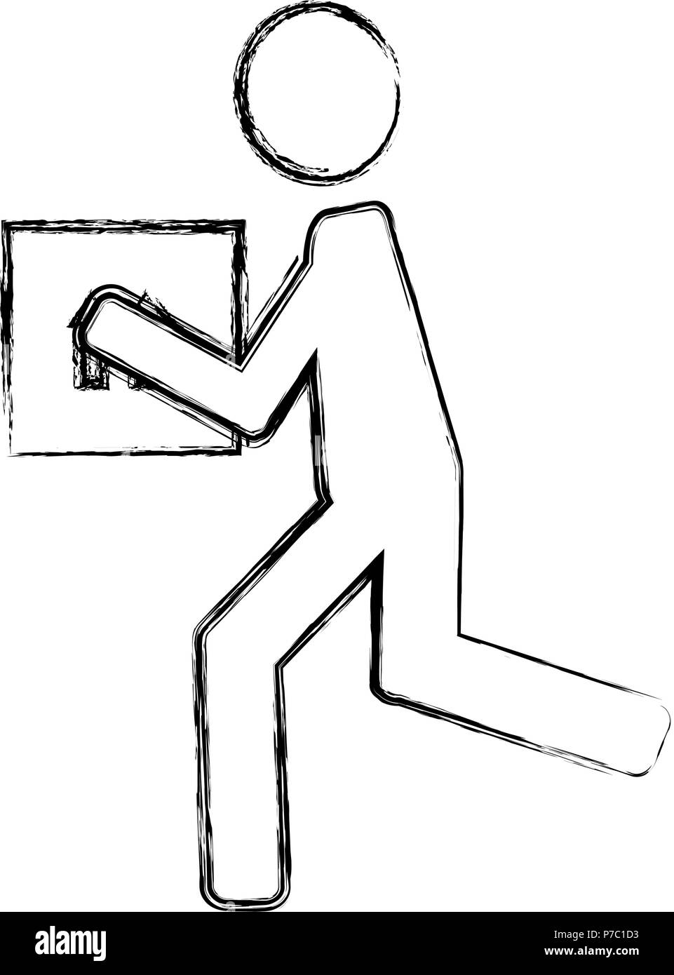 delivery worker lifting box silhouette vector illustration design Stock ...