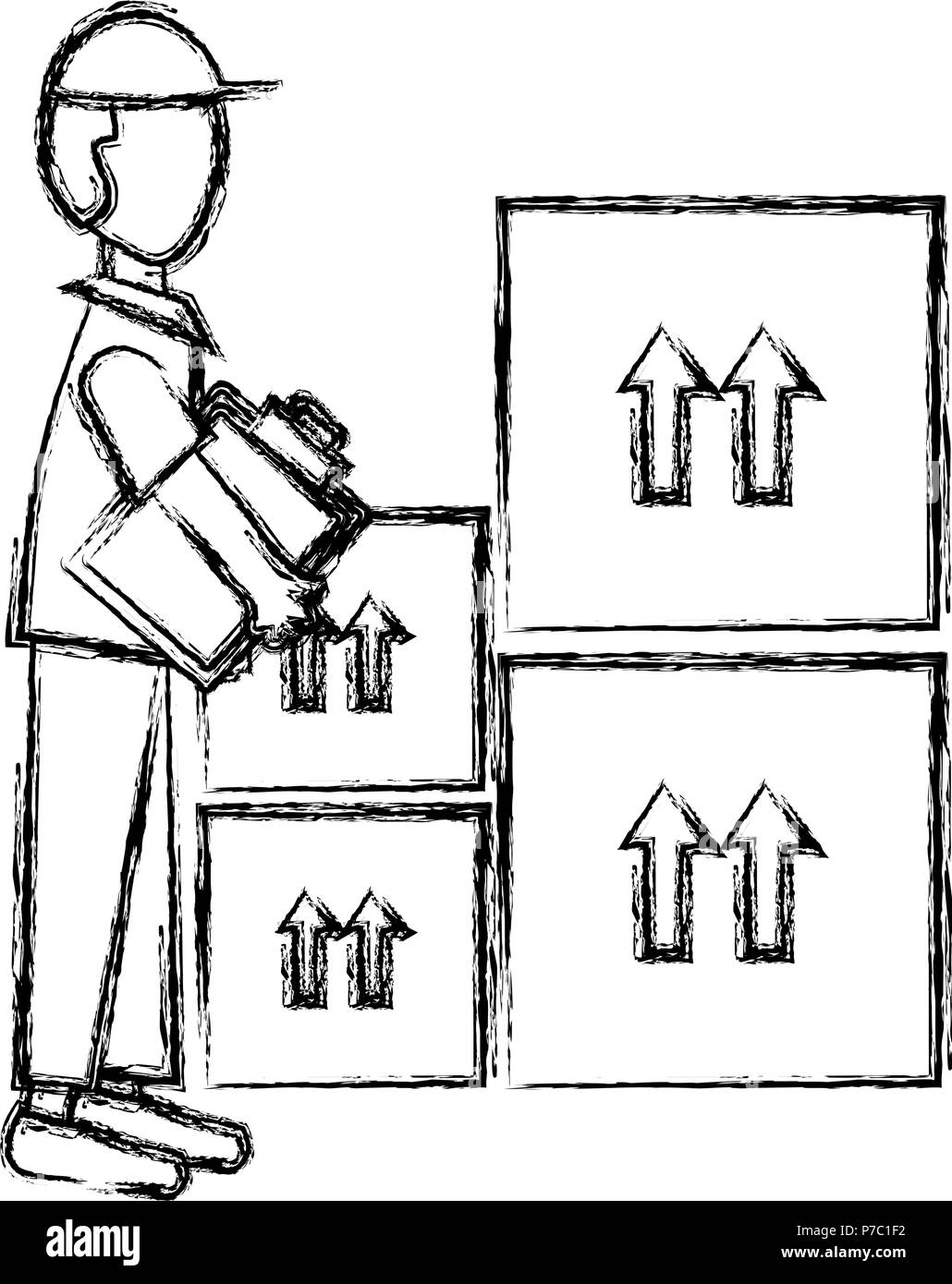 delivery worker with checklist and boxes vector illustration design ...