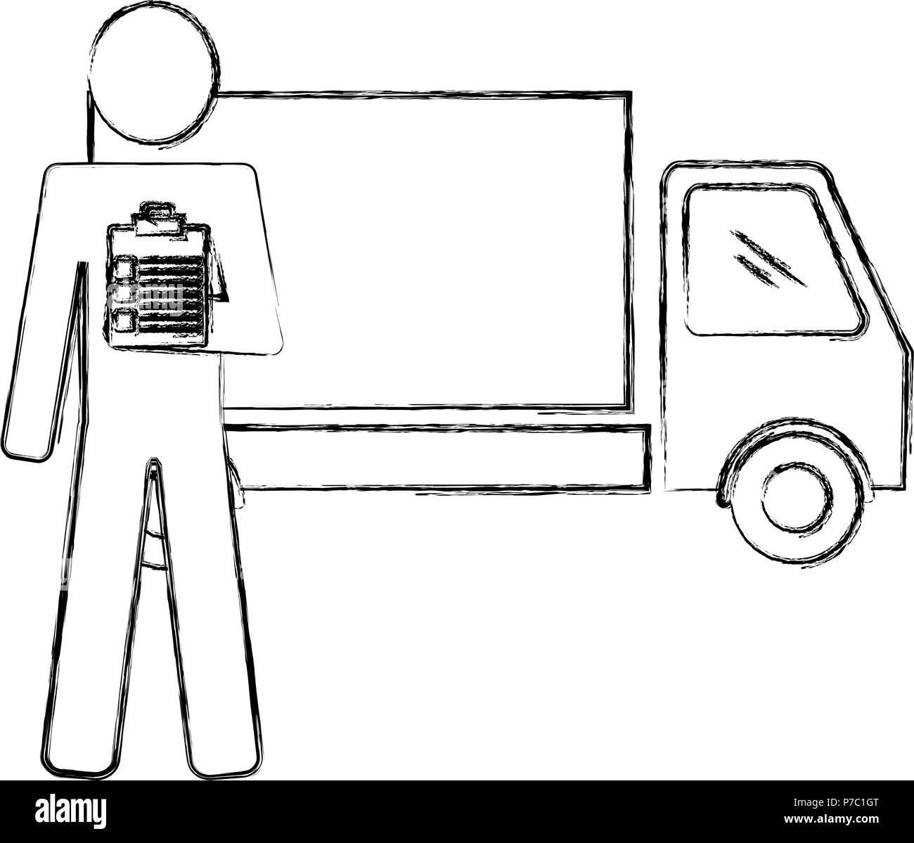 delivery worker with checklist and truck vector illustration design ...