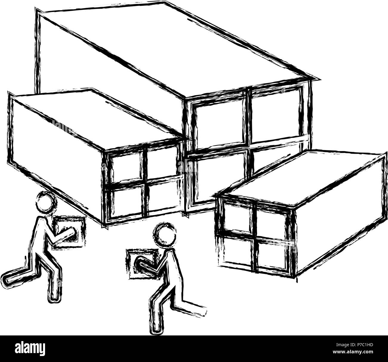 delivery workers lifting boxes and containers vector illustration ...