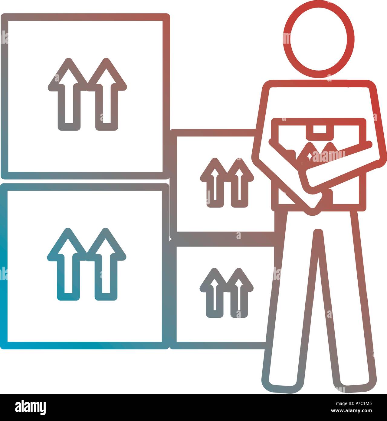delivery worker with carton boxes silhouette vector illustration design ...