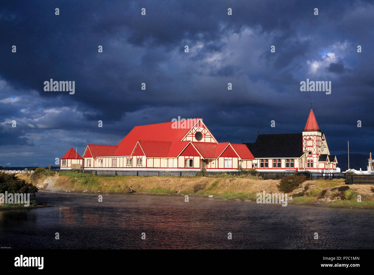 Ohinemutu Maori Village on the shores of Lake Rotorua, New Zealand ...