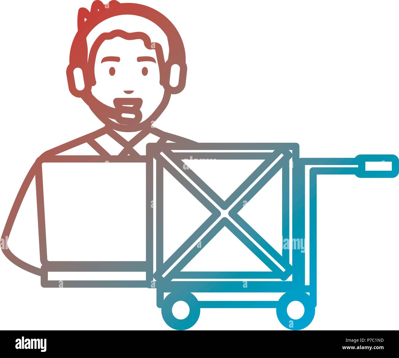 logistic worker with laptop and box vector illustration design Stock ...