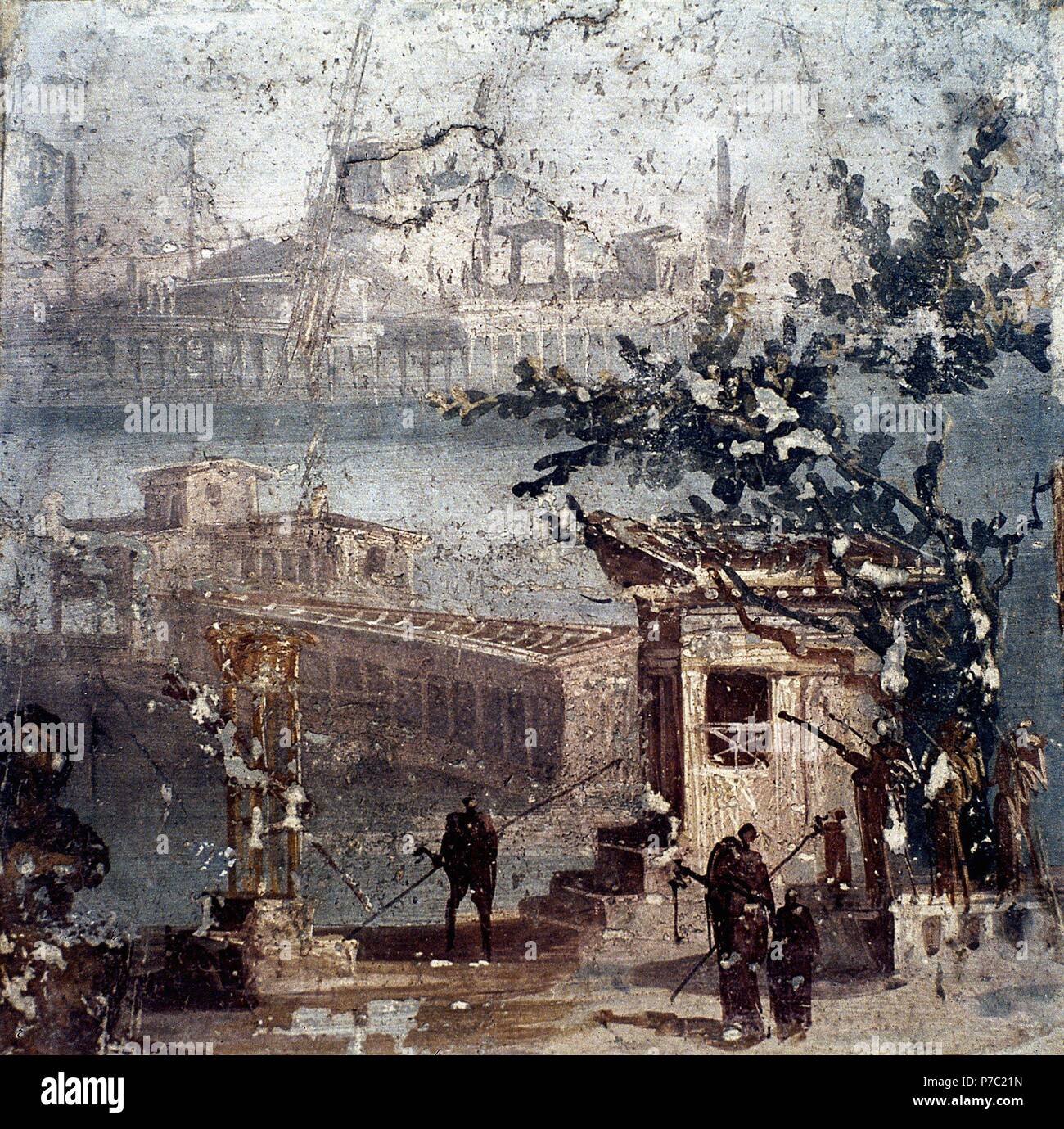 Fresco, escena idilico-sacral con edificios. Museum: MUSEO ARCHEOLOGICO ...