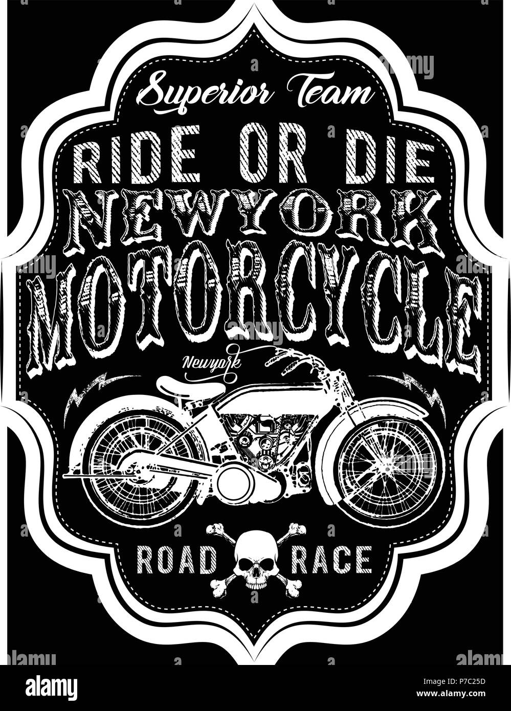 Motorcycle label t-shirt design with illustration of custom chopper ...