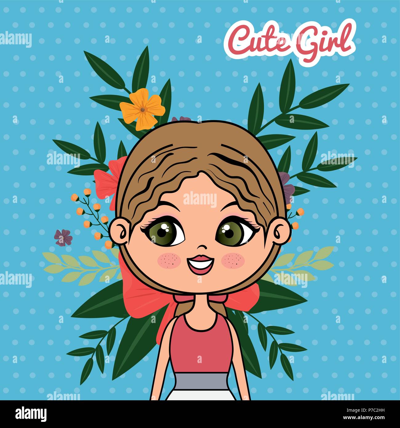 cute girl character with floral decoration vector illustration design ...