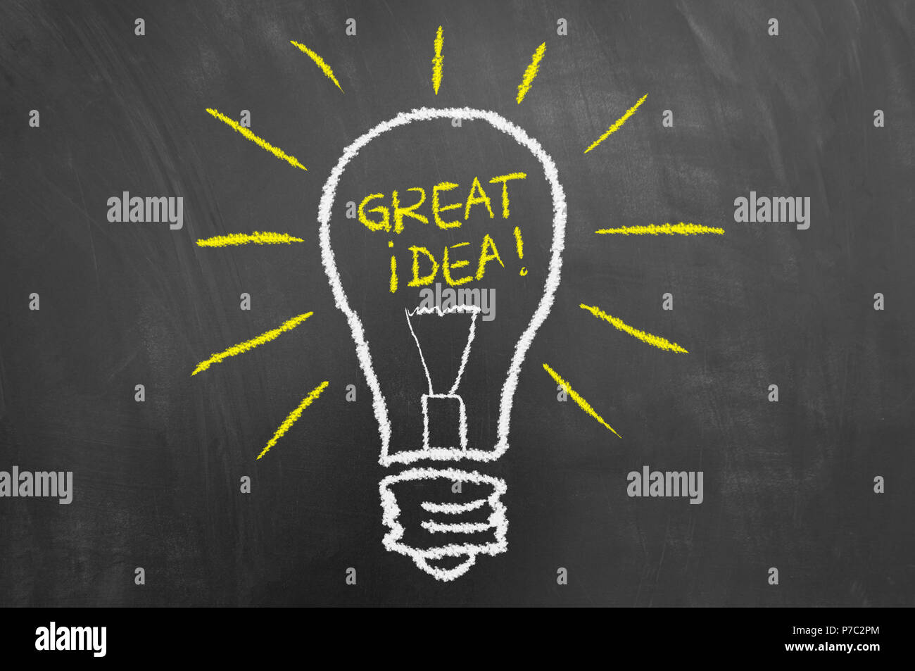 Great idea light bulb chalk drawing and text on chalkboard or ...