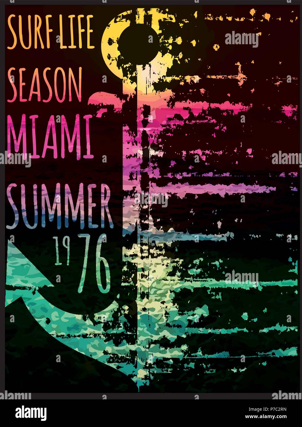 Vector illustration on the theme of surf and surf club miami Grunge ...