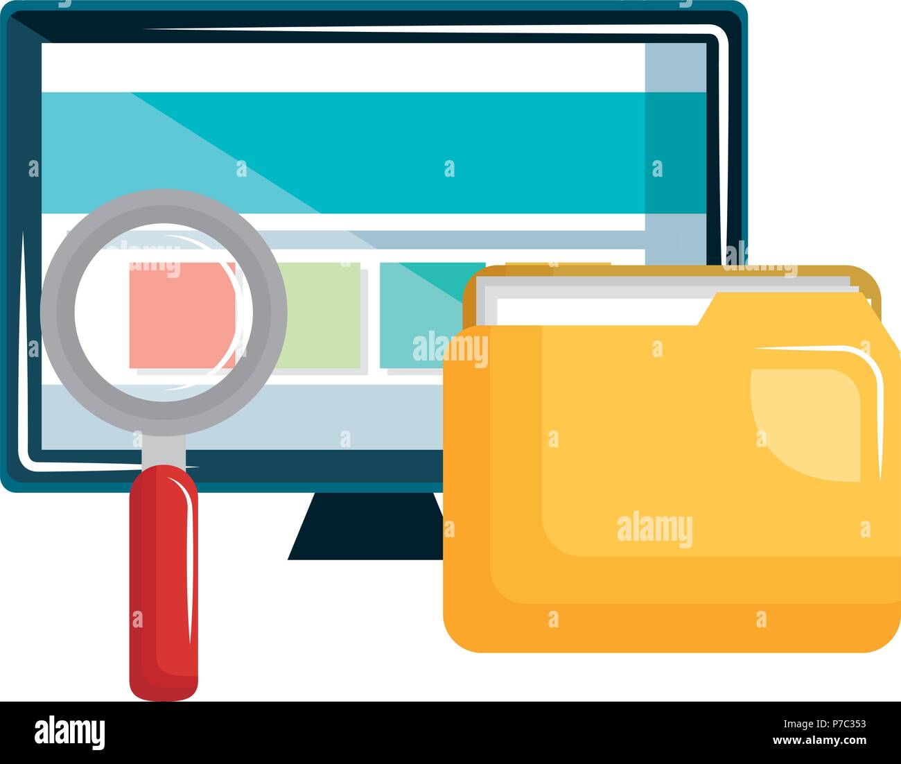 Folder With Magnifying Glass And Computer Vector Illustration Design Stock Vector Image And Art