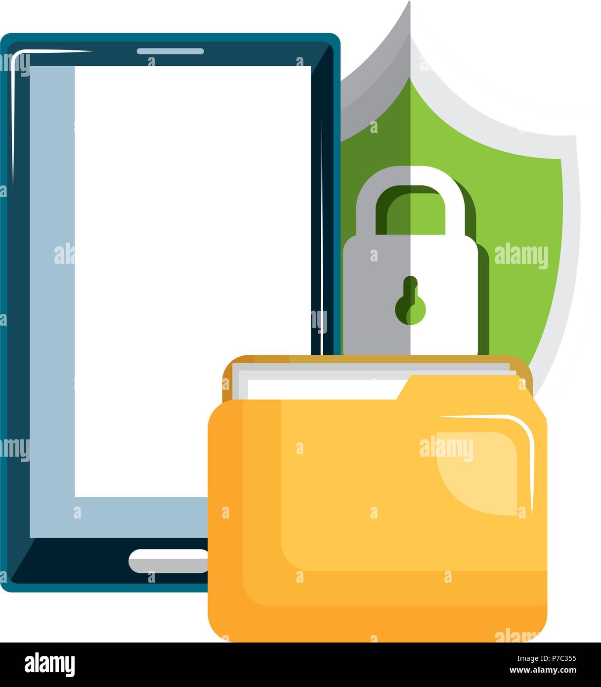 folder with smartphone and shield vector illustration design Stock ...