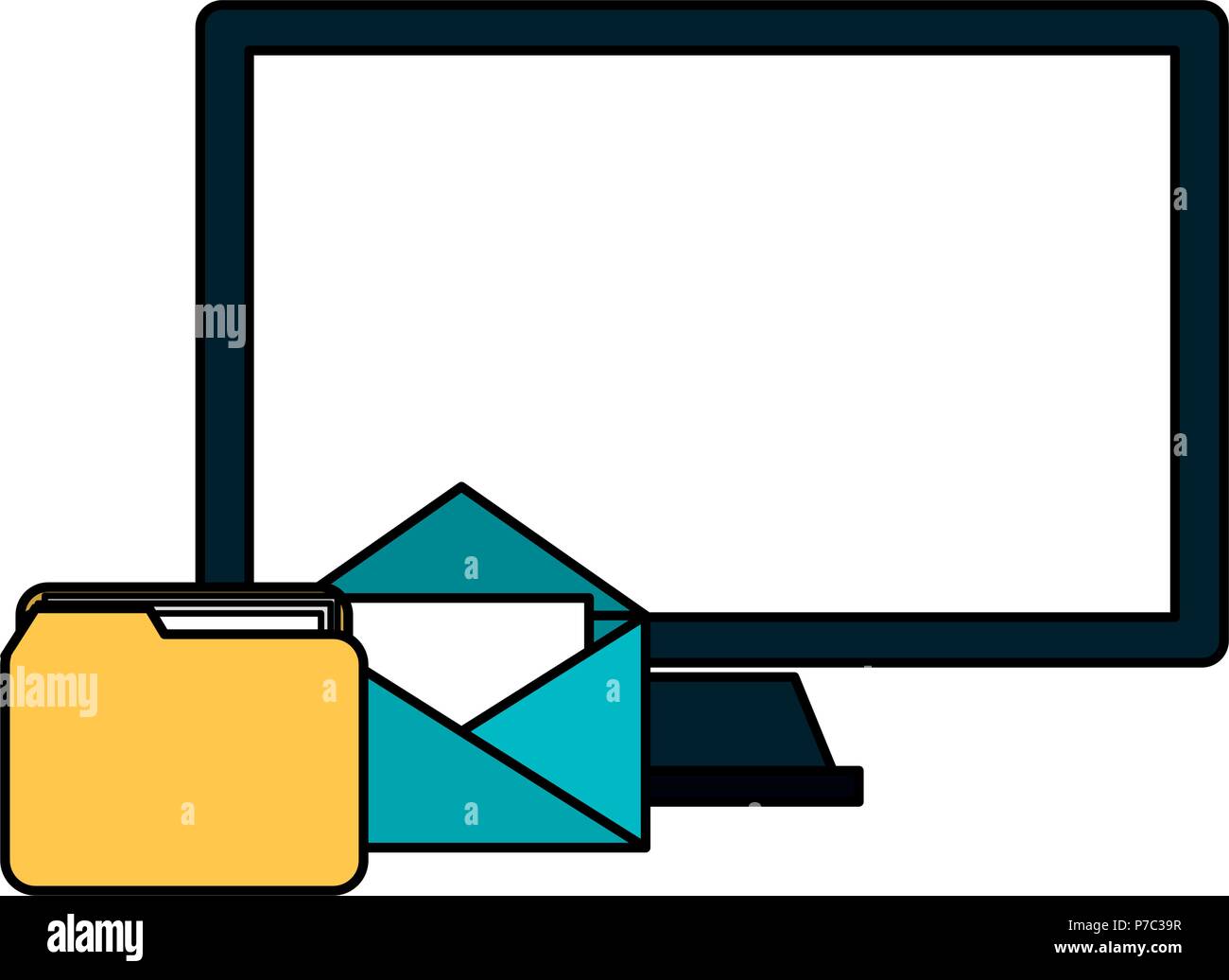 file folder with computer and envelope vector illustration design Stock ...