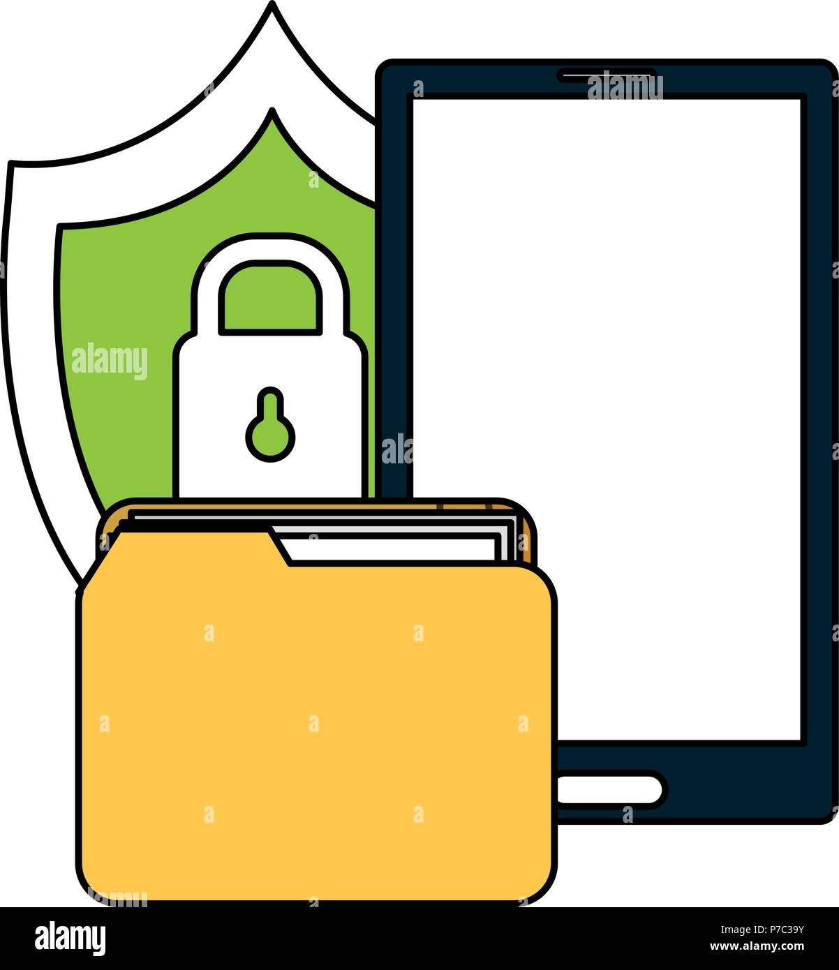 folder with smartphone and shield vector illustration design Stock ...