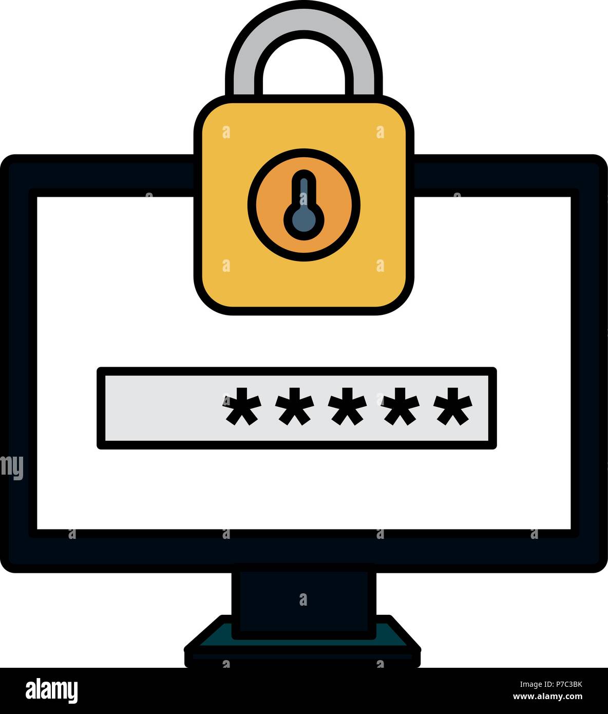 computer display with padlock and password vector illustration design ...
