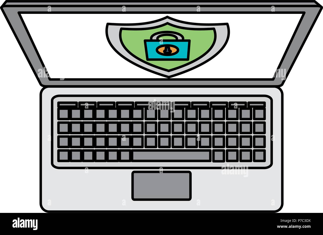 laptop computer with shield and padlock vector illustration design ...