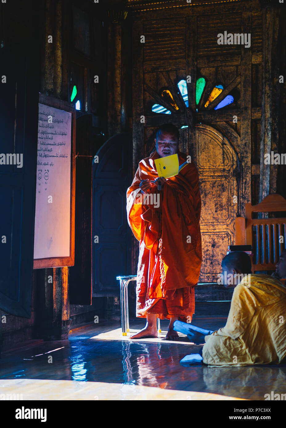 A monk teacher with his pupils in Myanmar Stock Photo - Alamy