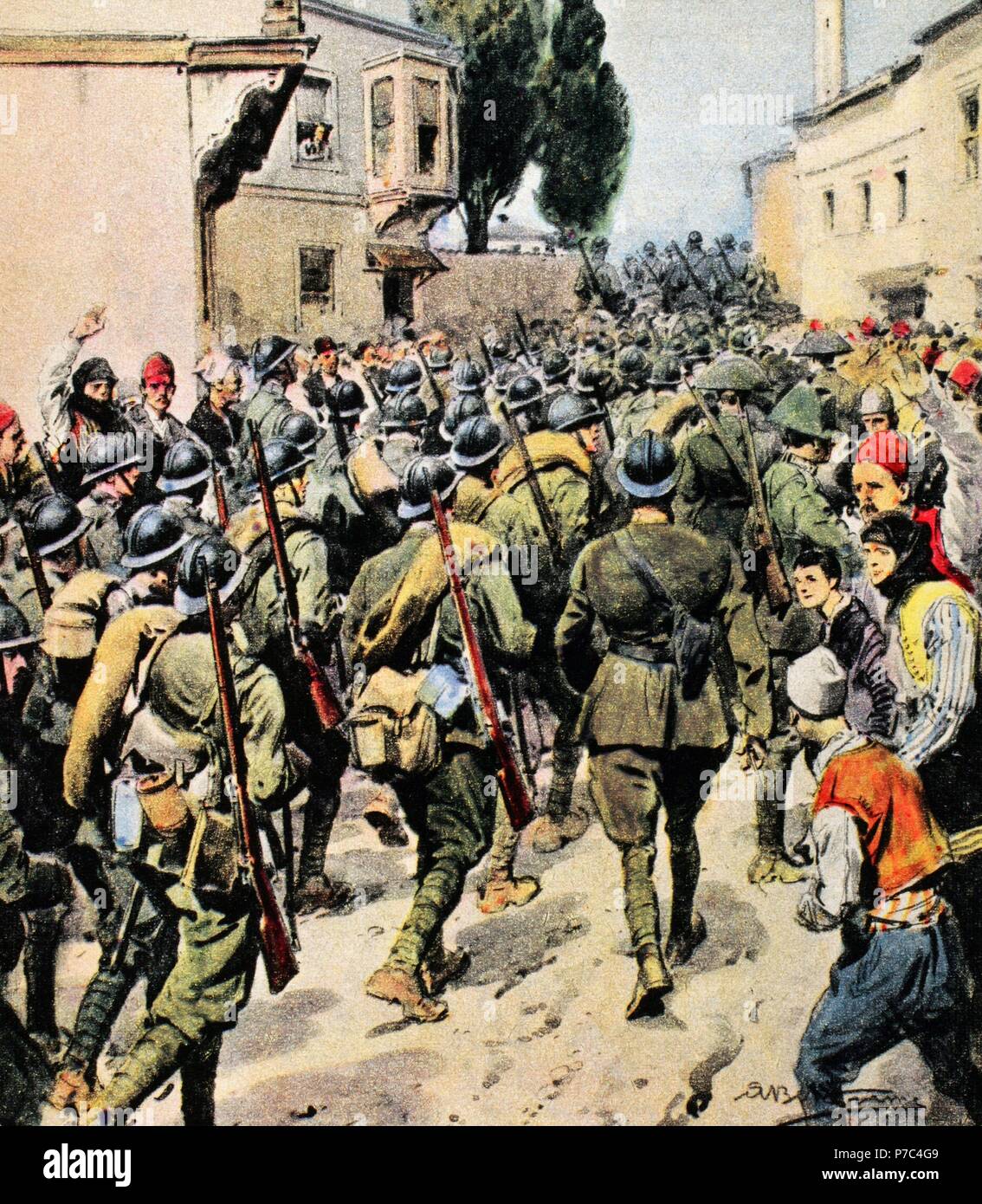 World War I (1914-1918). Balkan Front. October 1918. Italian troops ...