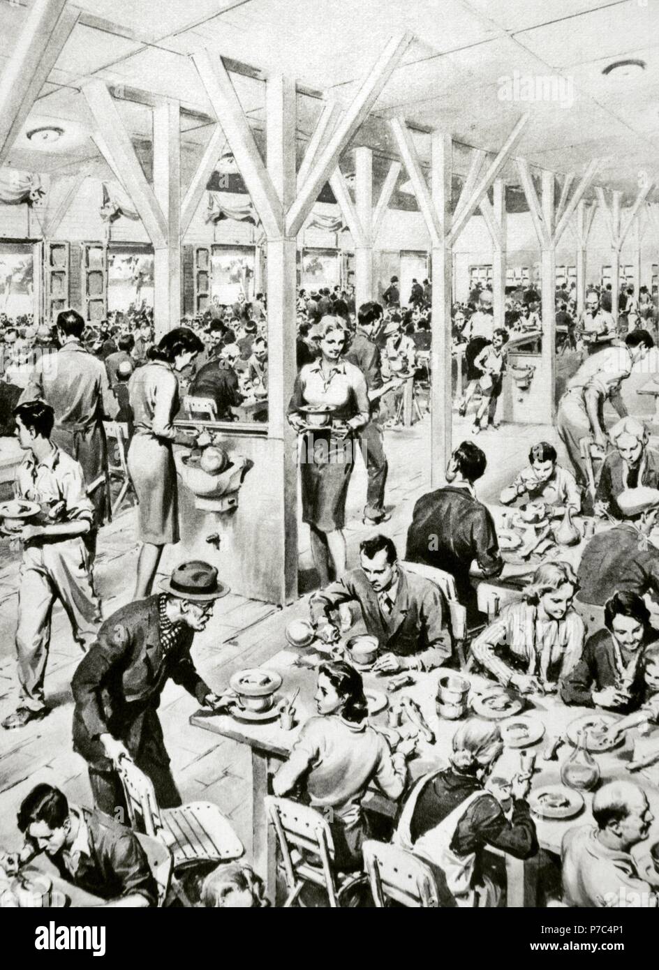 World War II 1939-1945). Italy. Milan. Soup kitchen. Engraving. La ...