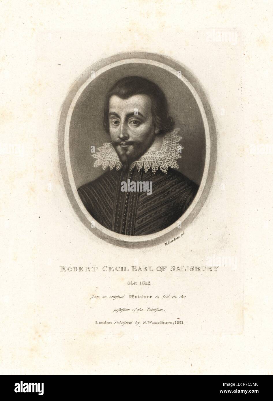 Robert Cecil, 1st Earl of Salisbury, died 1612. Copperplate mezzotint ...