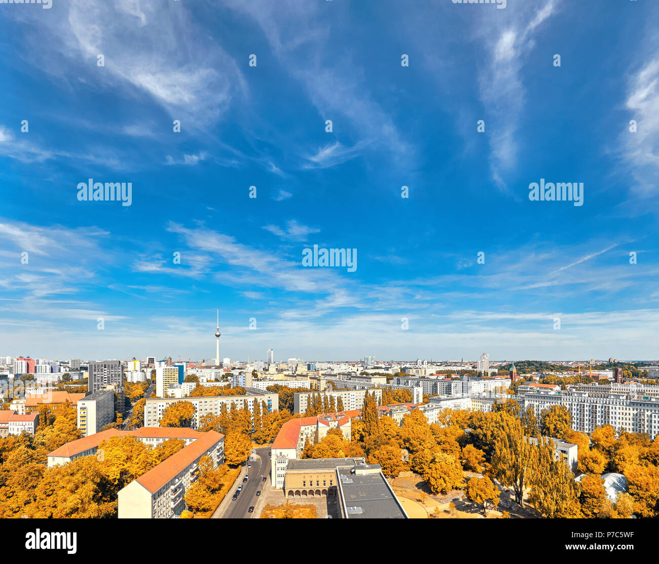 Eastern Berlin from above: modern buildings, television tower on ...