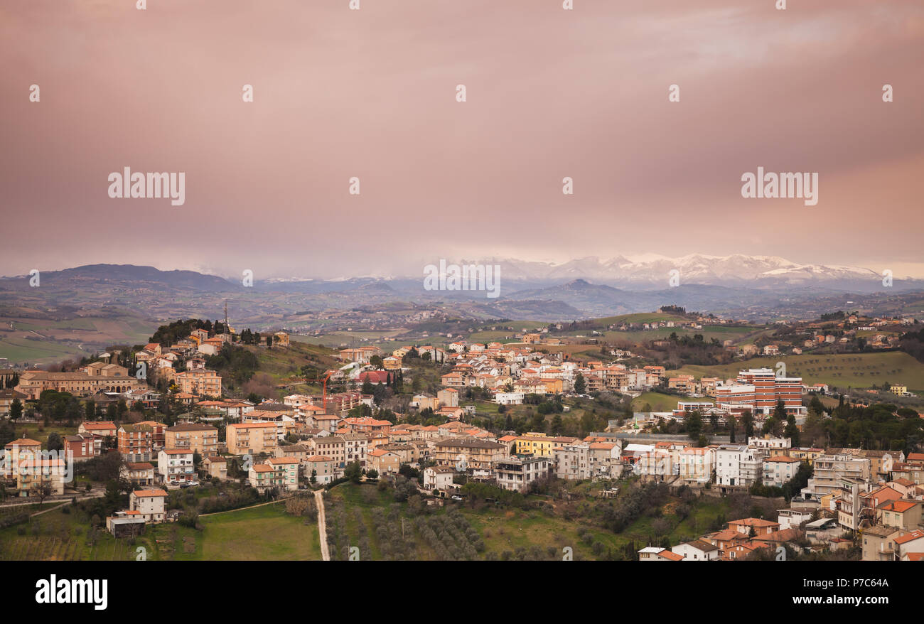Italian countryside, rural panoramic landscape. Province of Fermo ...