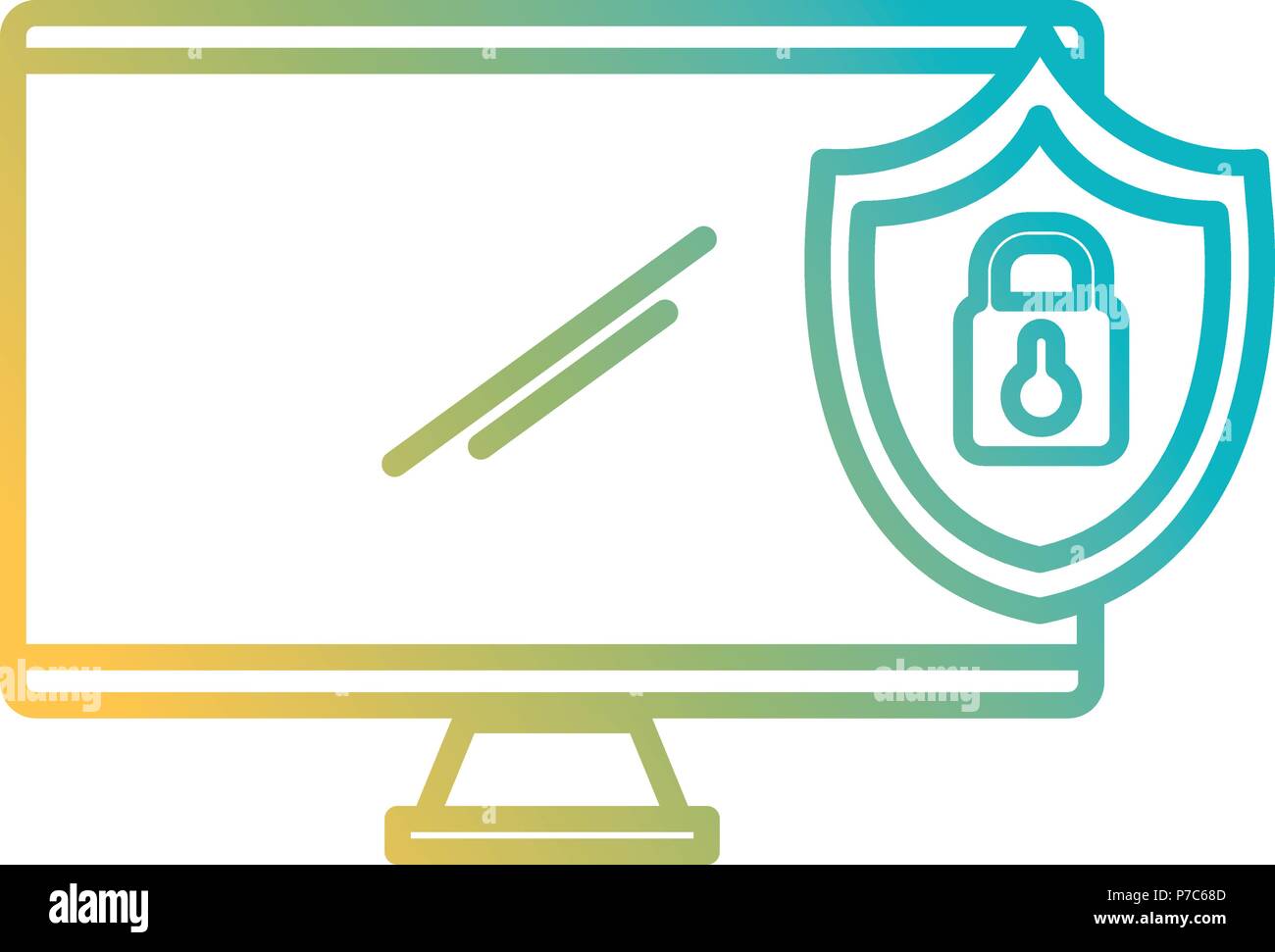computer display with shield padlock vector illustration design Stock ...