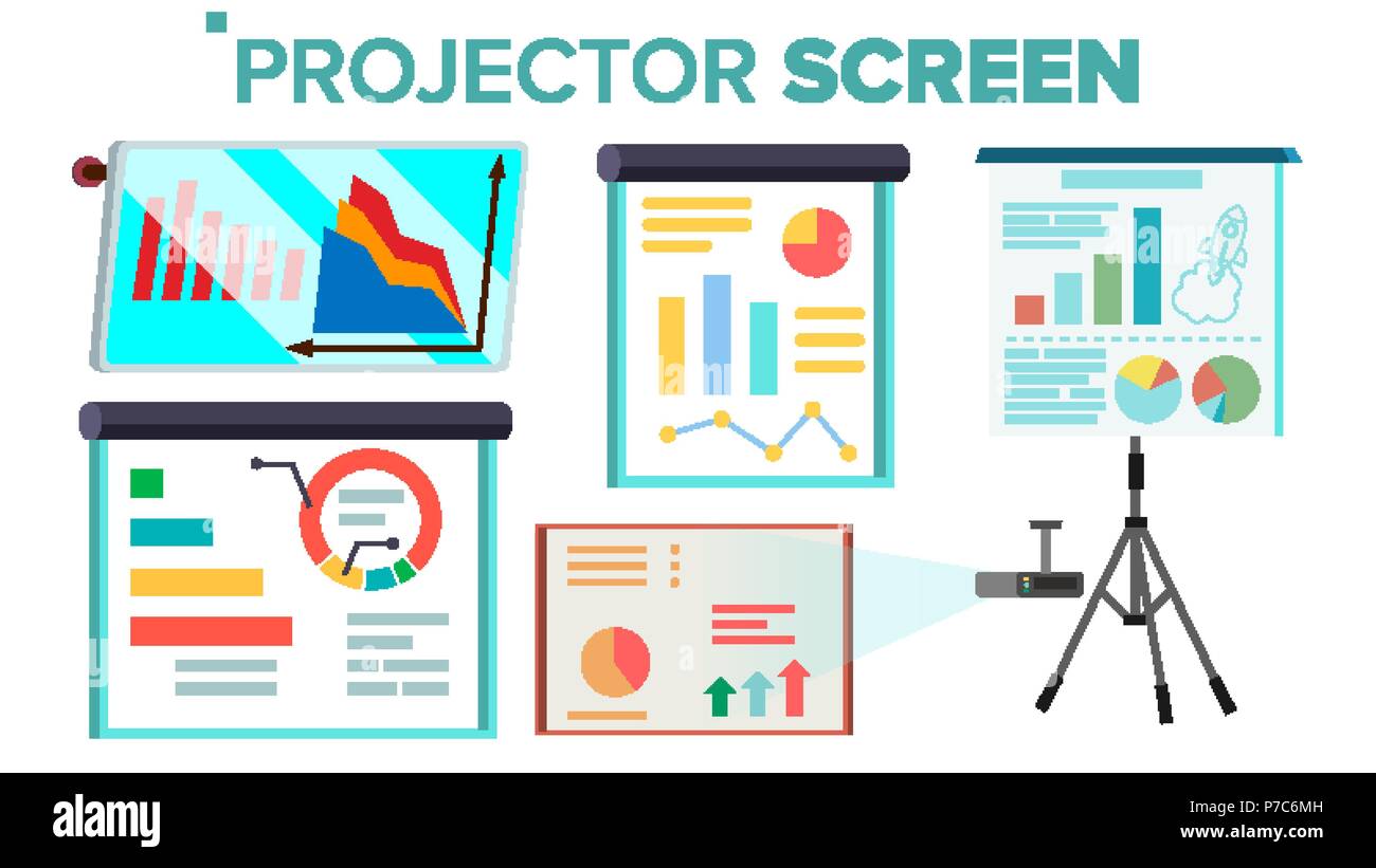Projector Screen Set Vector. Presentation With Graph. Whiteboard ...