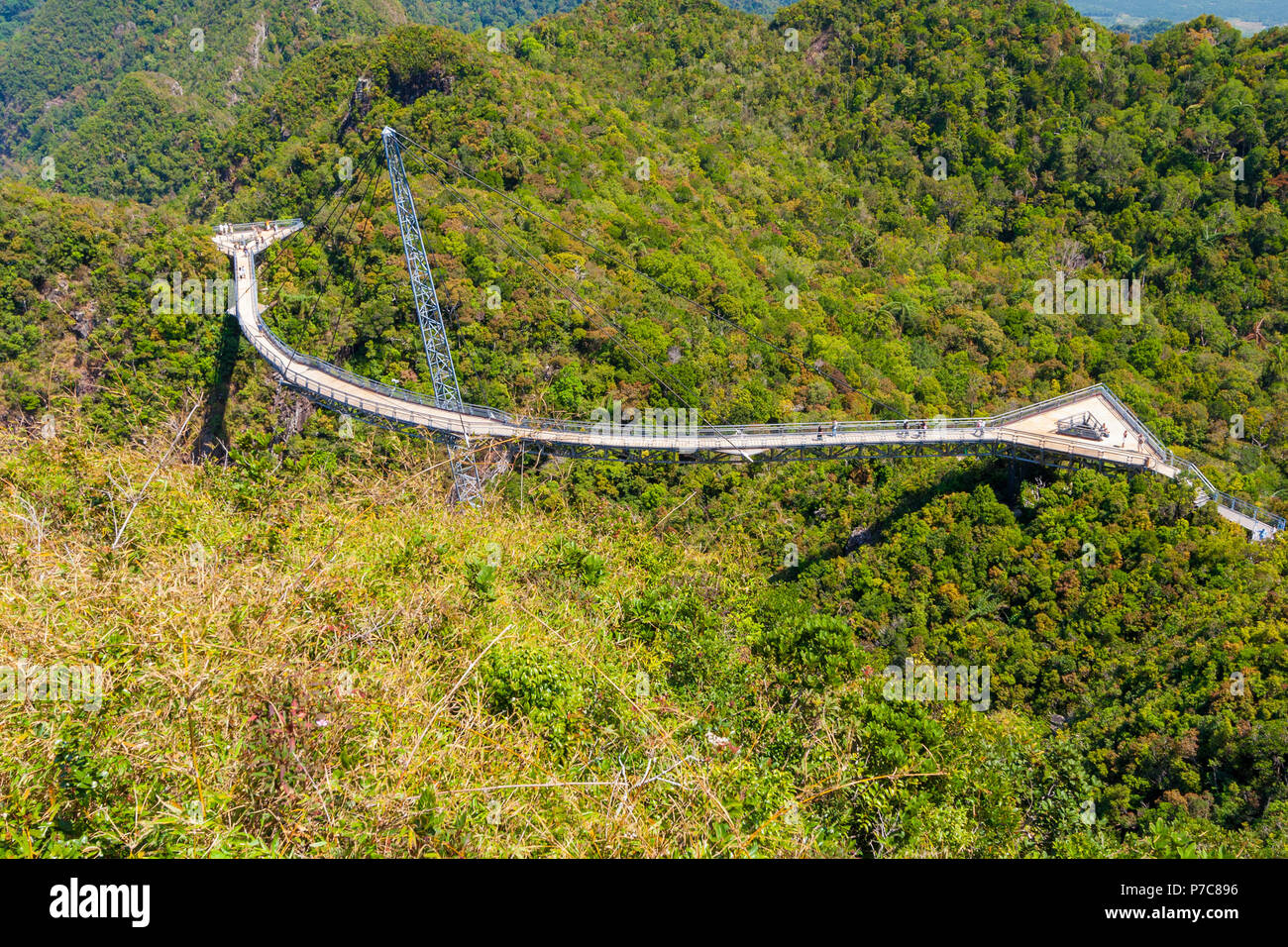 High-angle shot of Langkawi Sky Bridge, a curved bridge with a ...
