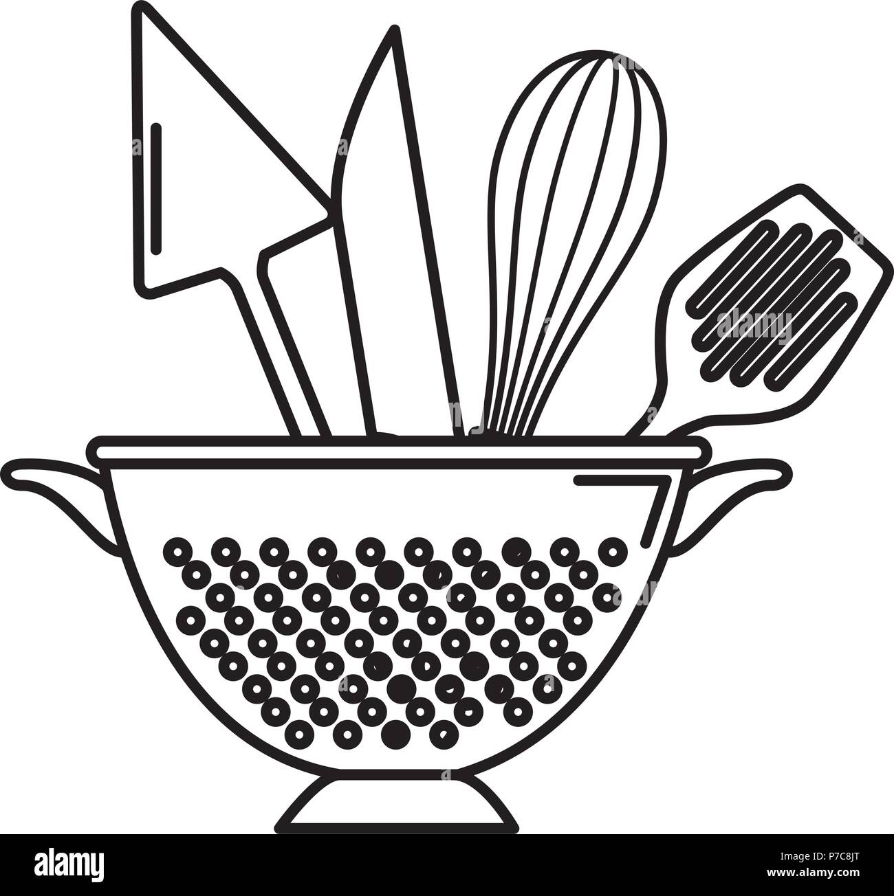 kitchen colander with cutleries vector illustration design Stock Vector ...