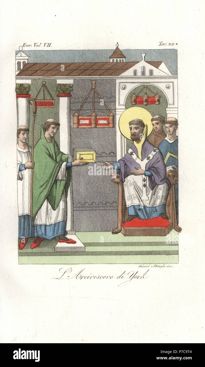 Wulfstan II or Lupus, Archbishop of York, 11th century. Handcoloured ...